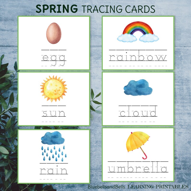 Spring Preschool Printable Word Tracing Cards. Kindergarten Handwriting ...