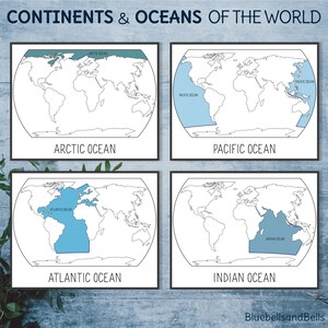 Continents and Oceans Cards and Map. Montessori Printable Geography ...