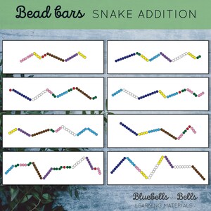 Montessori Beads Snake Addition Cards. Kindergarten and 1st Grade Math ...