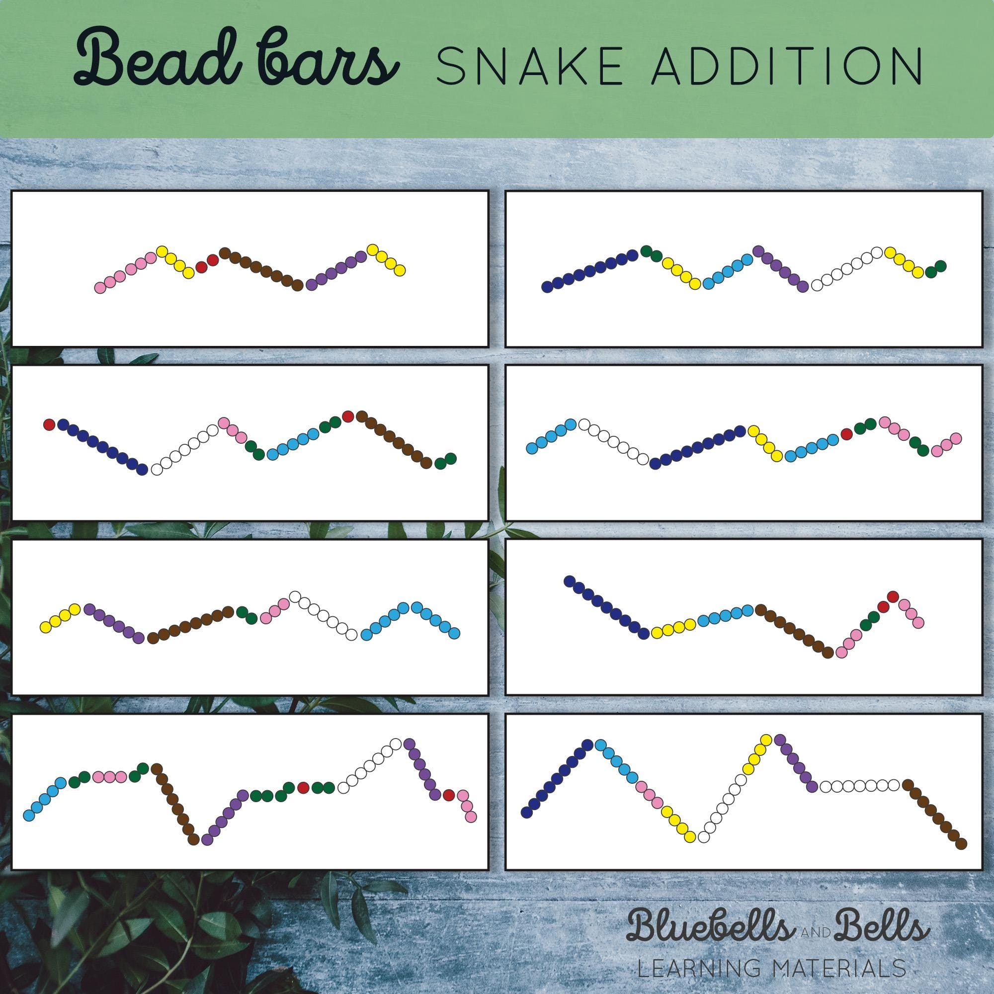 Montessori Beads Snake Addition Cards. Kindergarten and 1st Grade Math ...