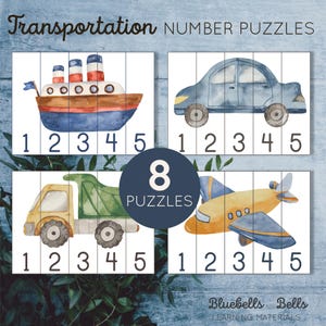 Toddler Puzzle Transport Number Sequnece 1-5. Printable Vehicle ...