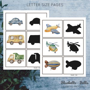 Vehicle Shadow Matching Cards. Montessori Toddler Printable. Preschool ...