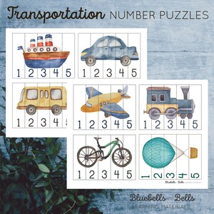 Toddler Puzzle Transport Number Sequnece 1-5. Printable Vehicle ...