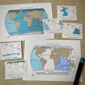 Oceans of the World Cards and Map. Geography Montessori Printable ...