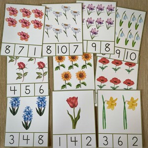 Flower Preschool Printable Count and Clip Cards 1-10. Montessori Spring ...