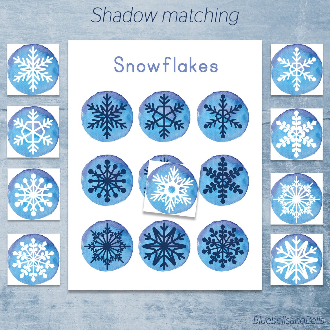 Snowflake Shadow Matching Cards. Montessori Winter Printable. - Etsy