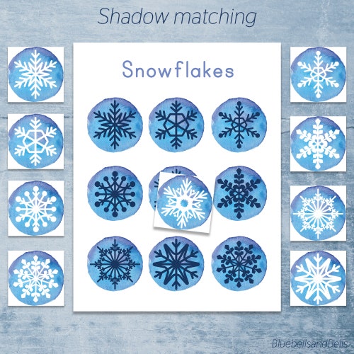 Snowflake Shadow Matching Cards. Montessori Winter Printable. - Etsy