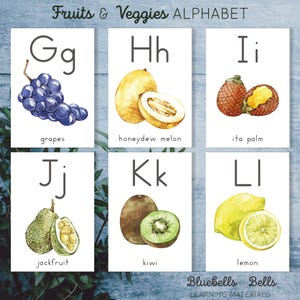 Alphabet Cards Fruits and Vegetables. Phonics Toddler and Preschool ...