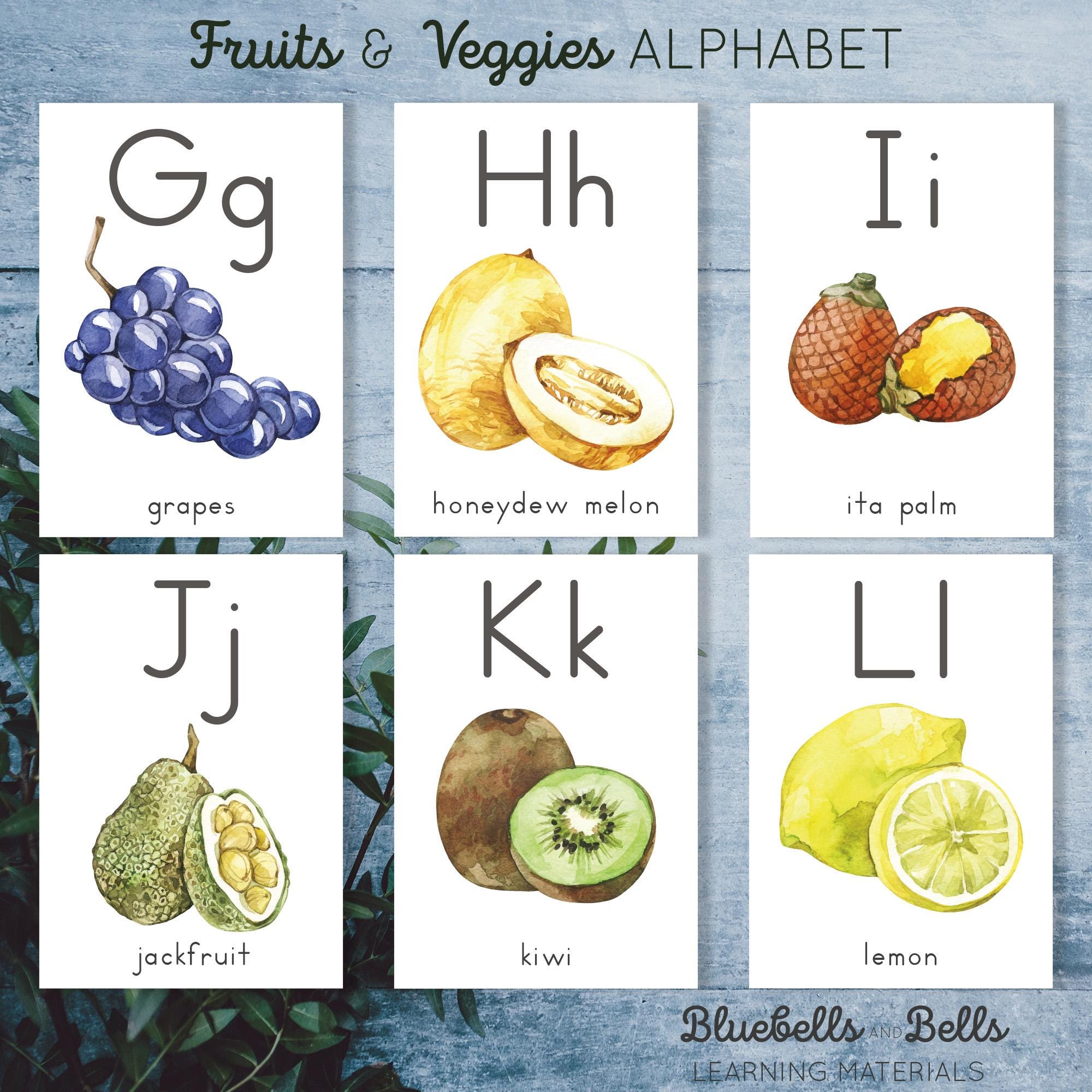 Alphabet Cards Fruits and Vegetables. Phonics Toddler and Preschool ...
