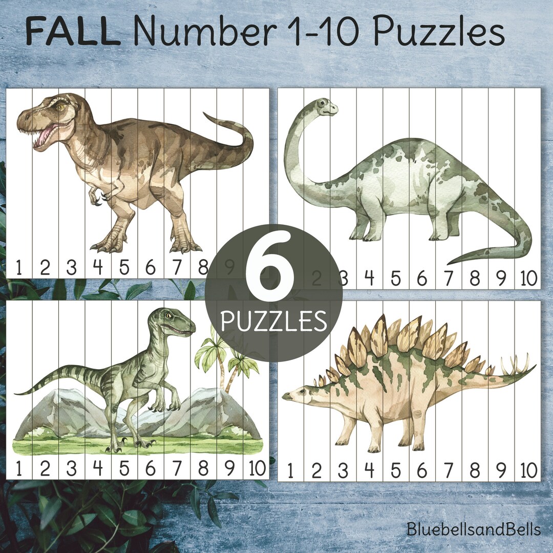 Dinosaur Puzzle Number Sequence 1-10. Montessori Preschool - Etsy
