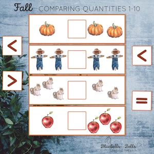 Preschool Fall Printable Comparing Numbers. More Than, Less Than, Equal ...