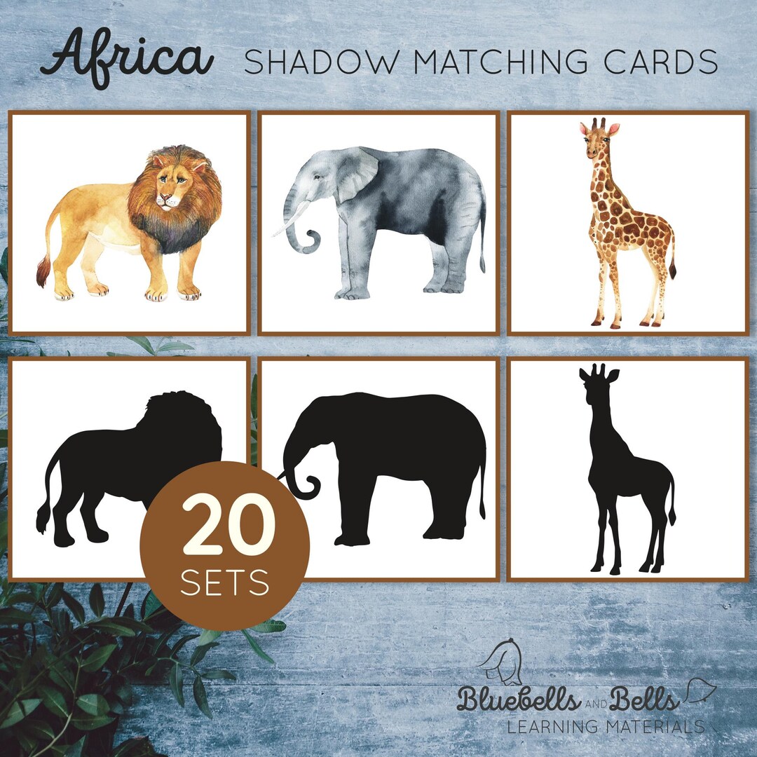 Africa Animal Shadow Matching Cards. Montessori Toddler Printable ...