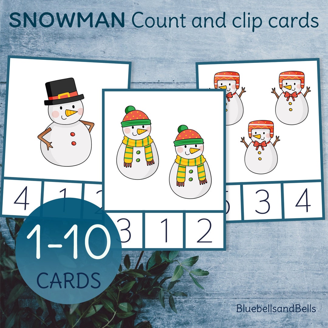 Snowman Count and Clip Cards 1-10. Winter Printable Preschool Math ...