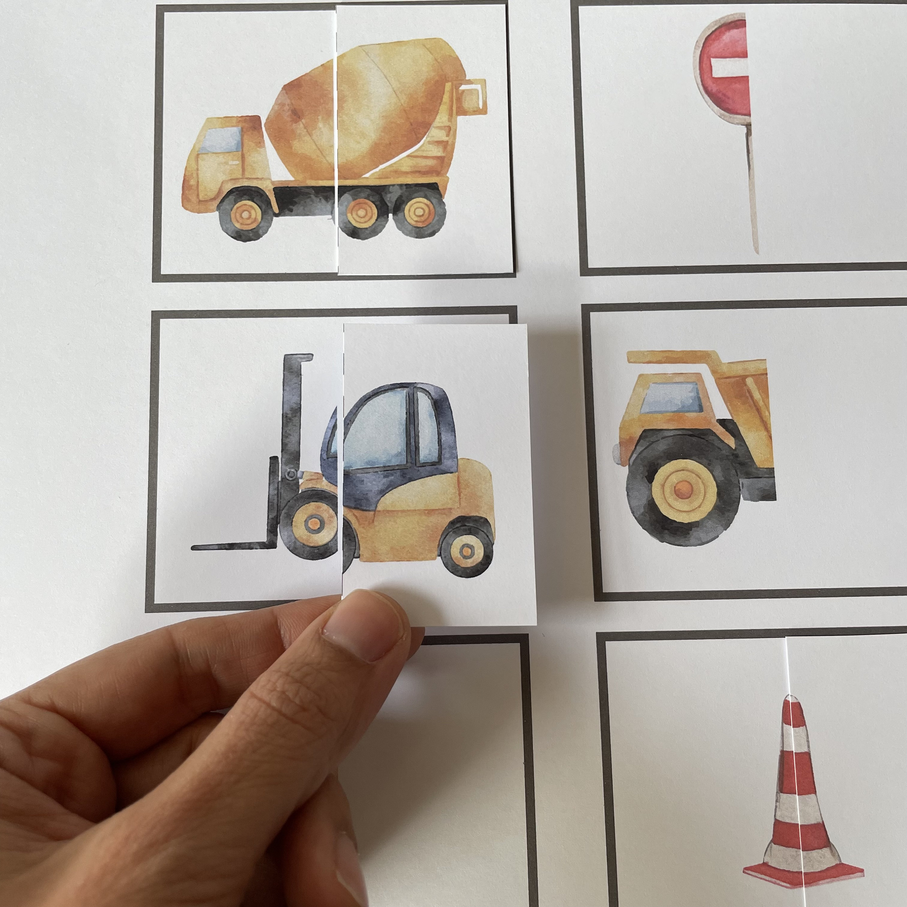 Construction Puzzle Printable. Vehicles Halves Matching Activity for ...