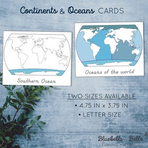 Continents and Oceans Cards and Map. Montessori Printable Geography ...