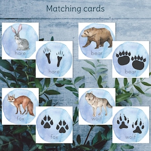 Winter Woodland Animal Tracks Flashcards. Montessori Winter Printable ...