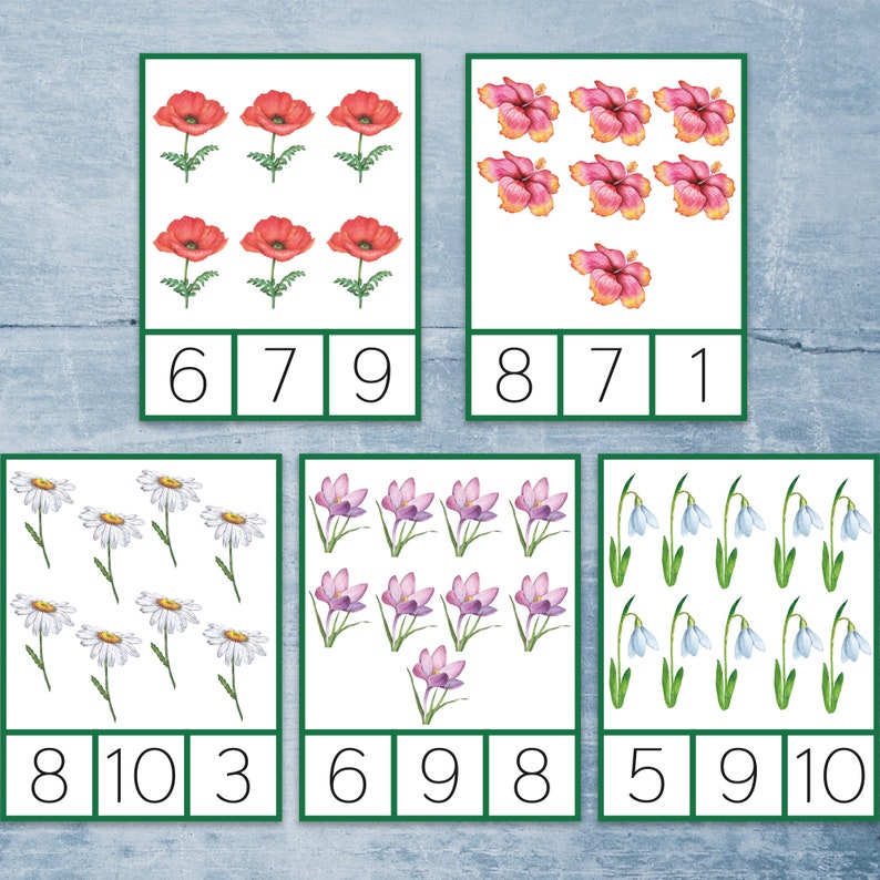 Flower Preschool Printable Count and Clip Cards 1-10. | Etsy