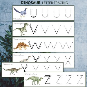 Dinosaur Alphabet Cards Tracing Letters. Preschool Montessori ...