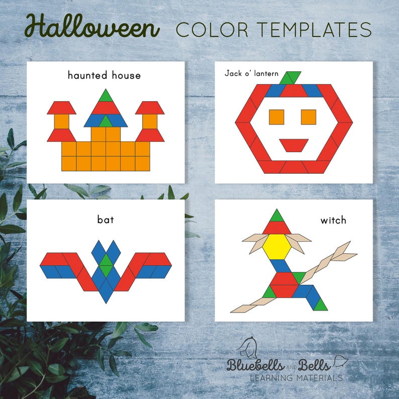 Halloween Pattern Blocks Templates. Preschool and Kindergarten Matching ...
