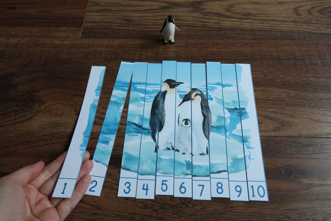 Polar Bear and Penguins Number Sequence 1-10 Puzzles. Montessori Winter ...