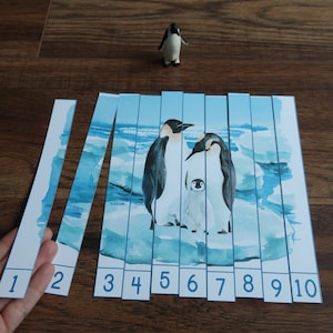 Polar Bear and Penguins Number Sequence 1-10 Puzzles. Montessori Winter ...