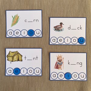 Montessori Phonics Printable CVCC Words Missing Vowel Clip Cards. Blue ...