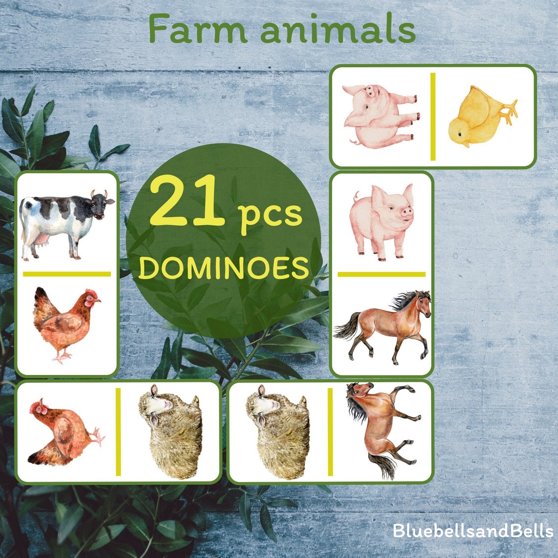 Farm Animal Dominoes. Kids Printable Tile Game. - Etsy