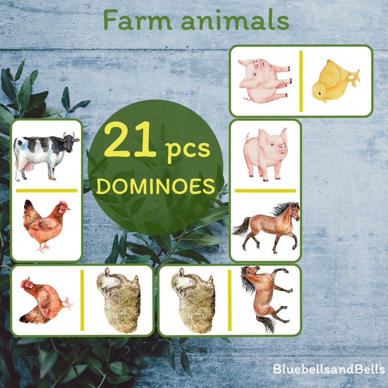 Farm Animal Dominoes. Kids Printable Tile Game. - Etsy