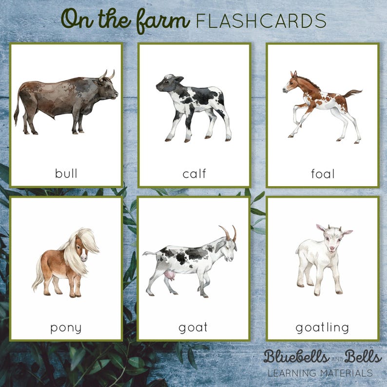 Farm Animals Flashcards. Toddler Watercolor Digital Cards. Preschool ...