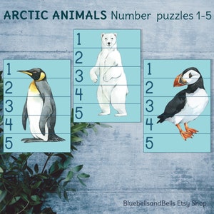 Toddler Arctic Animals Puzzle 1-5 Number. Penguin Printable - Etsy