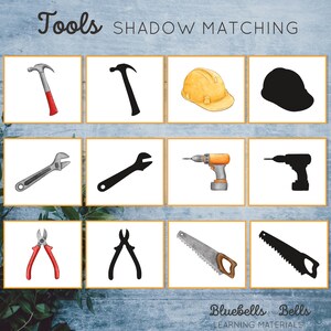 Tools Shadow Matching Cards. Montessori Toddler Printable. Preschool ...