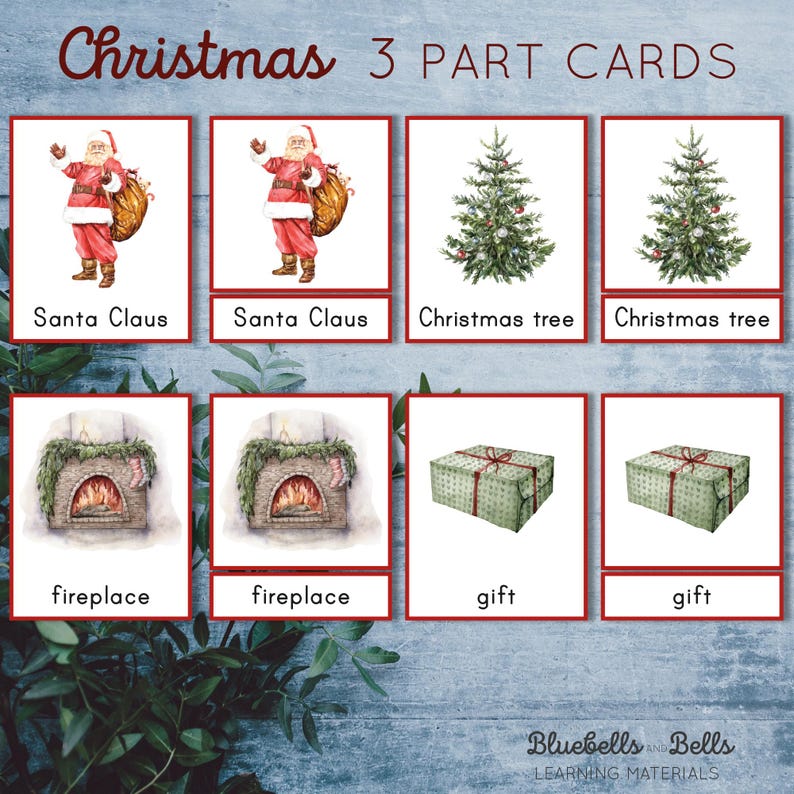 Christmas Montessori Printable 3 Part Cards. Christmas Word Cards for ...