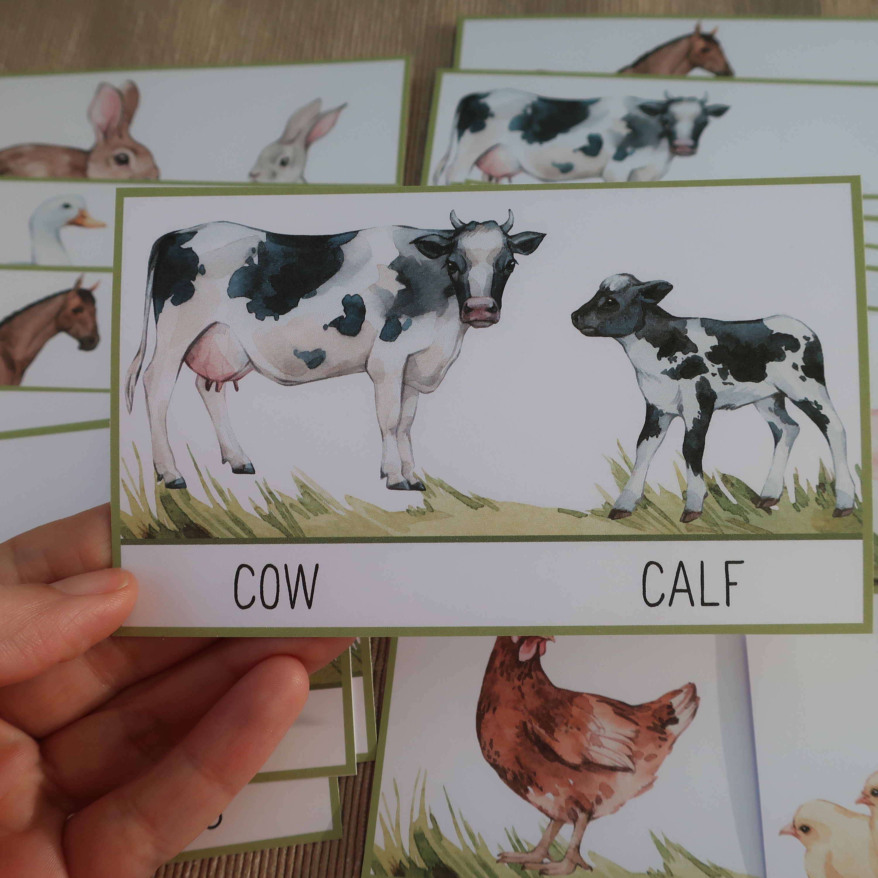 Mother and Baby Farm Animal Matching Cards and Flash Cards. Montessori ...
