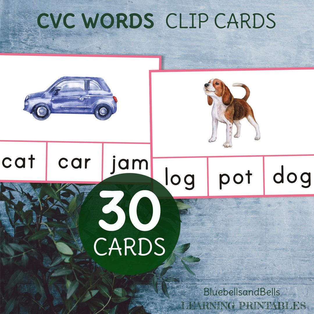 Montessori Printable Reading Clip Cards. Pink Series CVC Word Reading ...