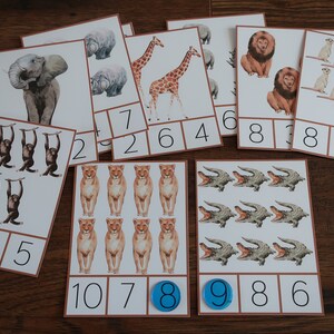 Africa Animal Printable Count and Clip Cards 1-10. Preschool Counting ...