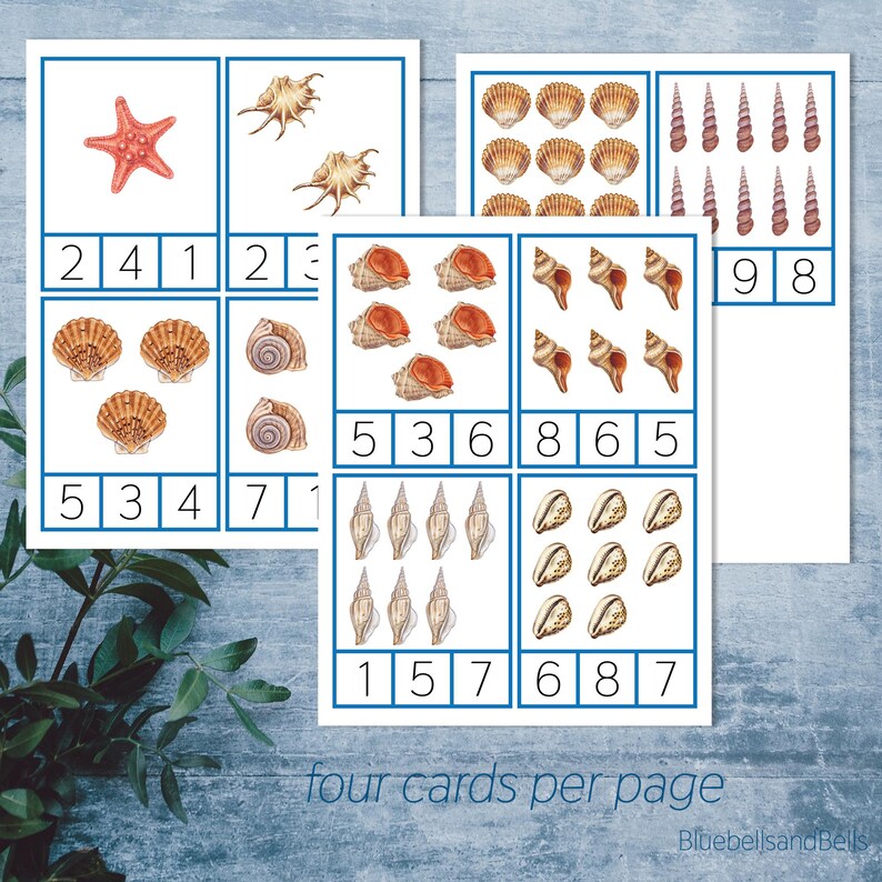 Seashell Count and Clip Cards 1-10. Montessori Ocean Printable ...