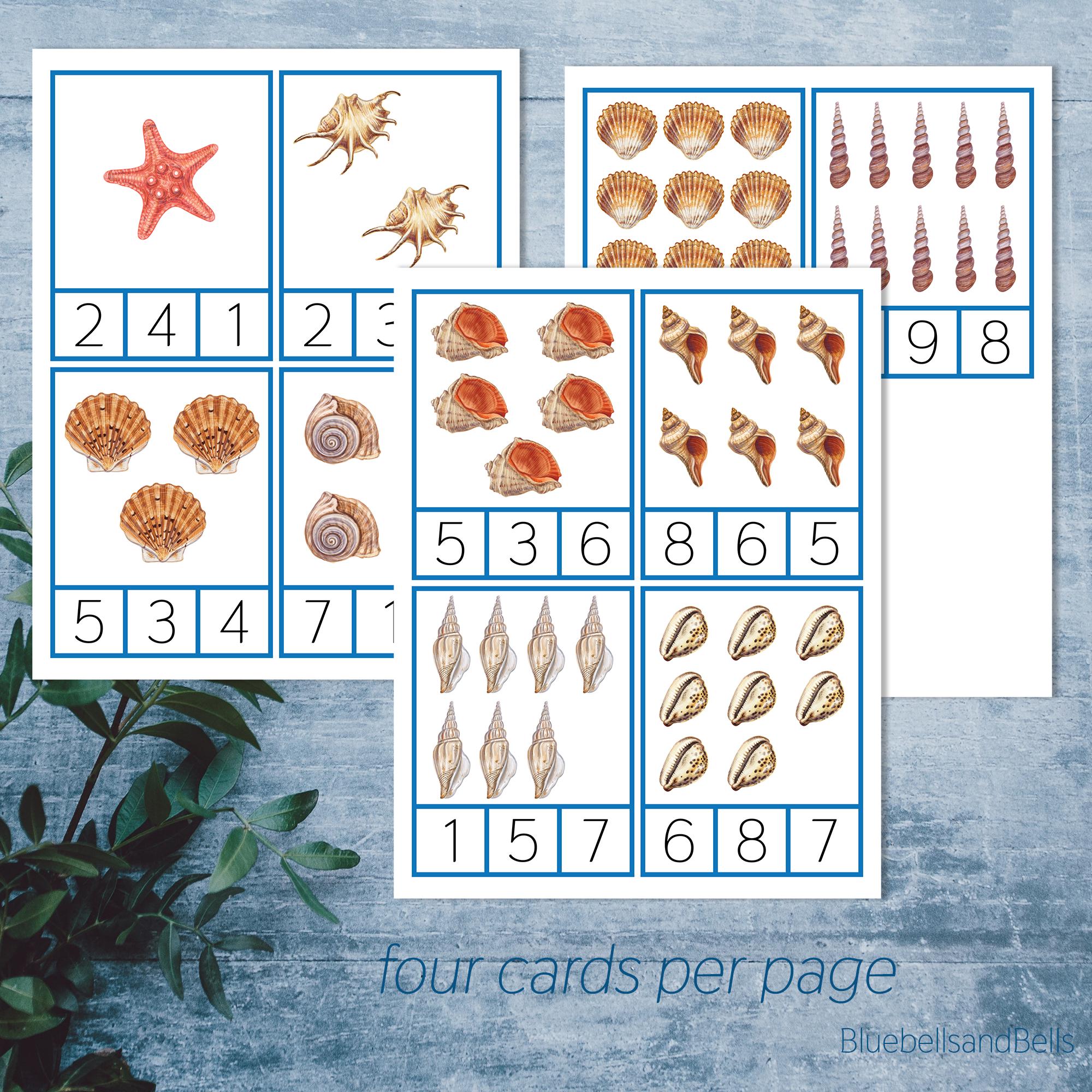 Seashell Count and Clip Cards 1-10. Montessori Ocean Printable ...