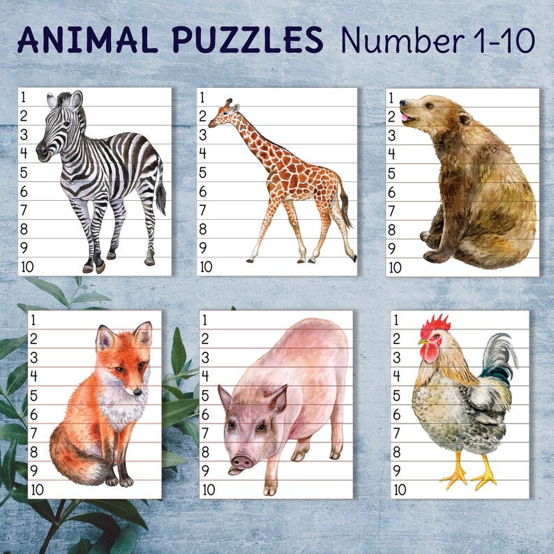Animal Puzzles 1-10 Number Sequence. Kids Printable Counting - Etsy