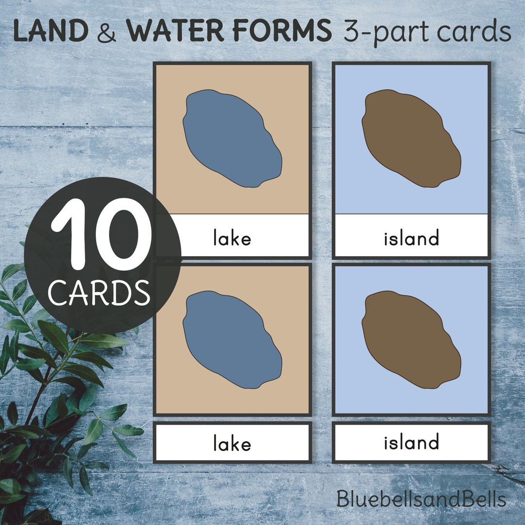 Land and Water Forms 3 Part Cards. Montessori Geography Printable. - Etsy