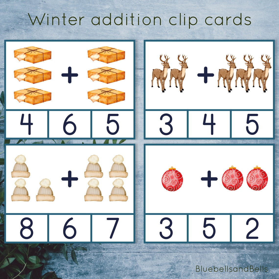Montessori Winter Printable Addition Clip Cards. Preschool and | Etsy