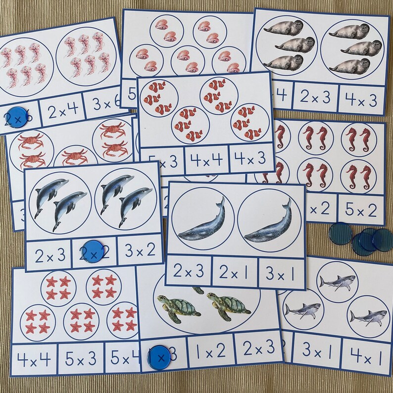 Multiplication Groups Clip Cards Ocean. Equal Groups Math Activity. - Etsy