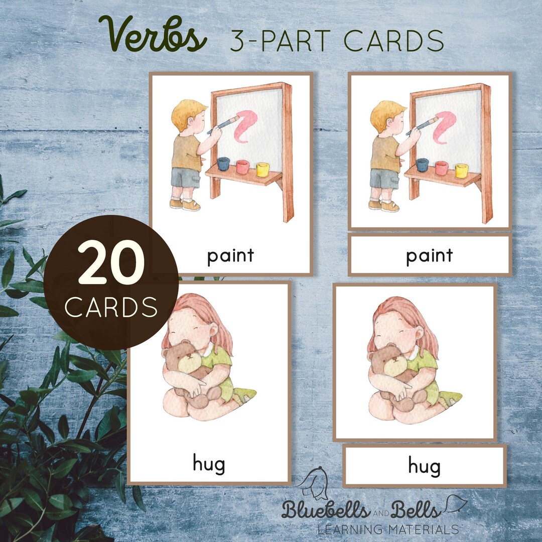 Action Verb 3-part Cards. Montessori Printable for Preschool ...