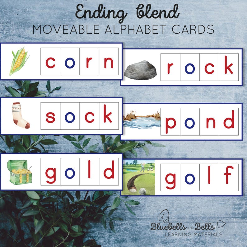 Montessori Moveable Alphabet Printable CVCC Words Cards for Letter ...