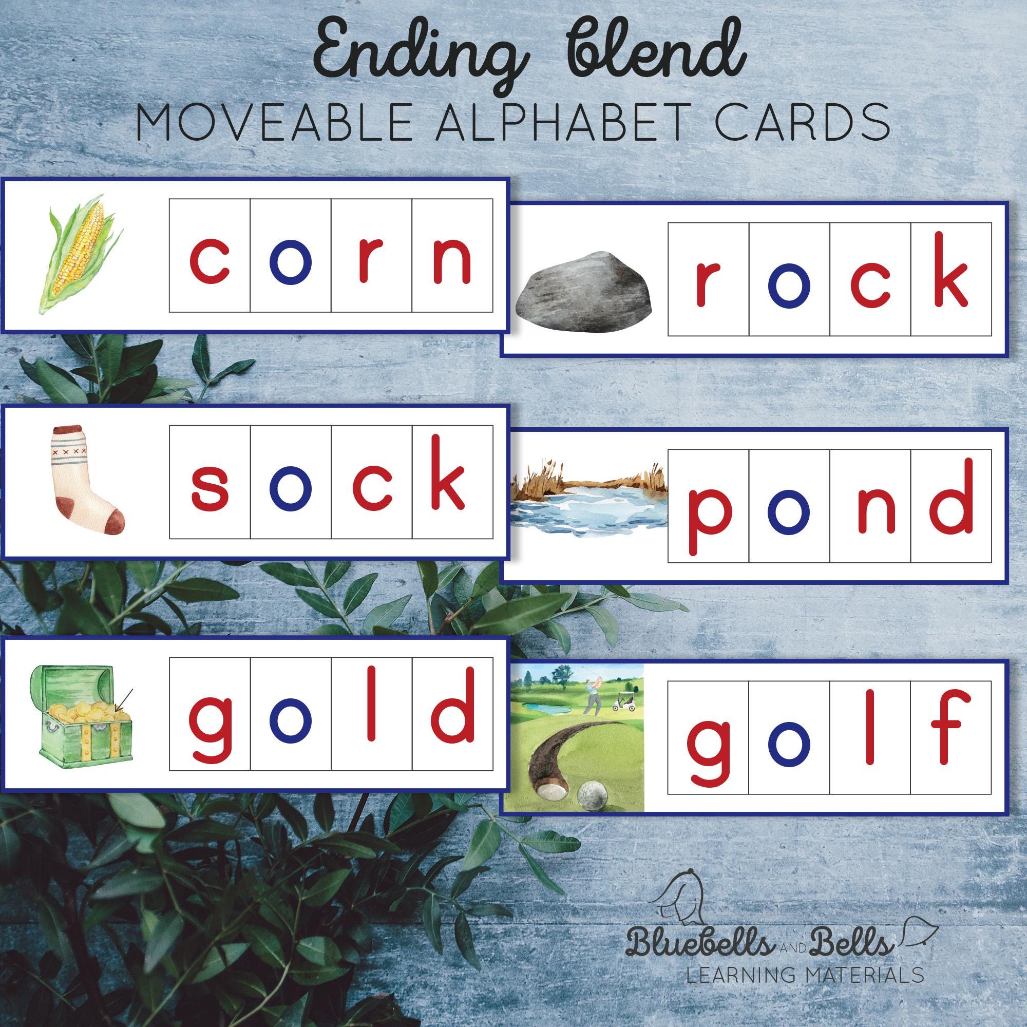 Montessori Moveable Alphabet Printable CVCC Words Cards for Letter ...