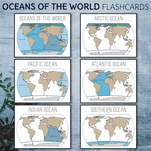 Oceans of the World Cards and Map. Geography Montessori Printable ...