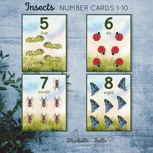Insect Preschool Printable Number 1-10 Flashcards. Toddler Watercolor ...