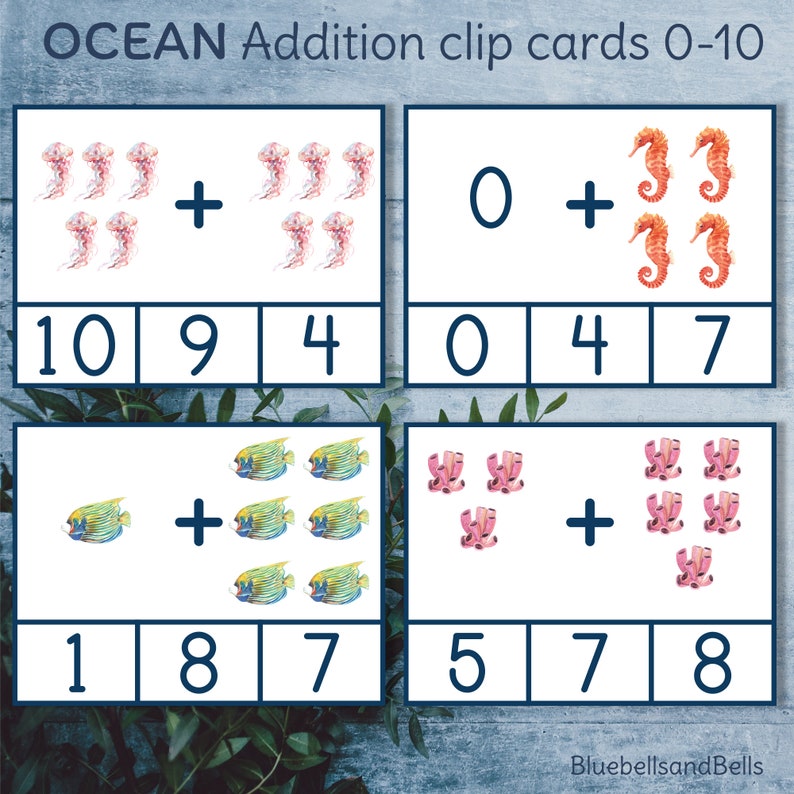 Ocean Addition Clip Cards. Montessori Math Printable. - Etsy