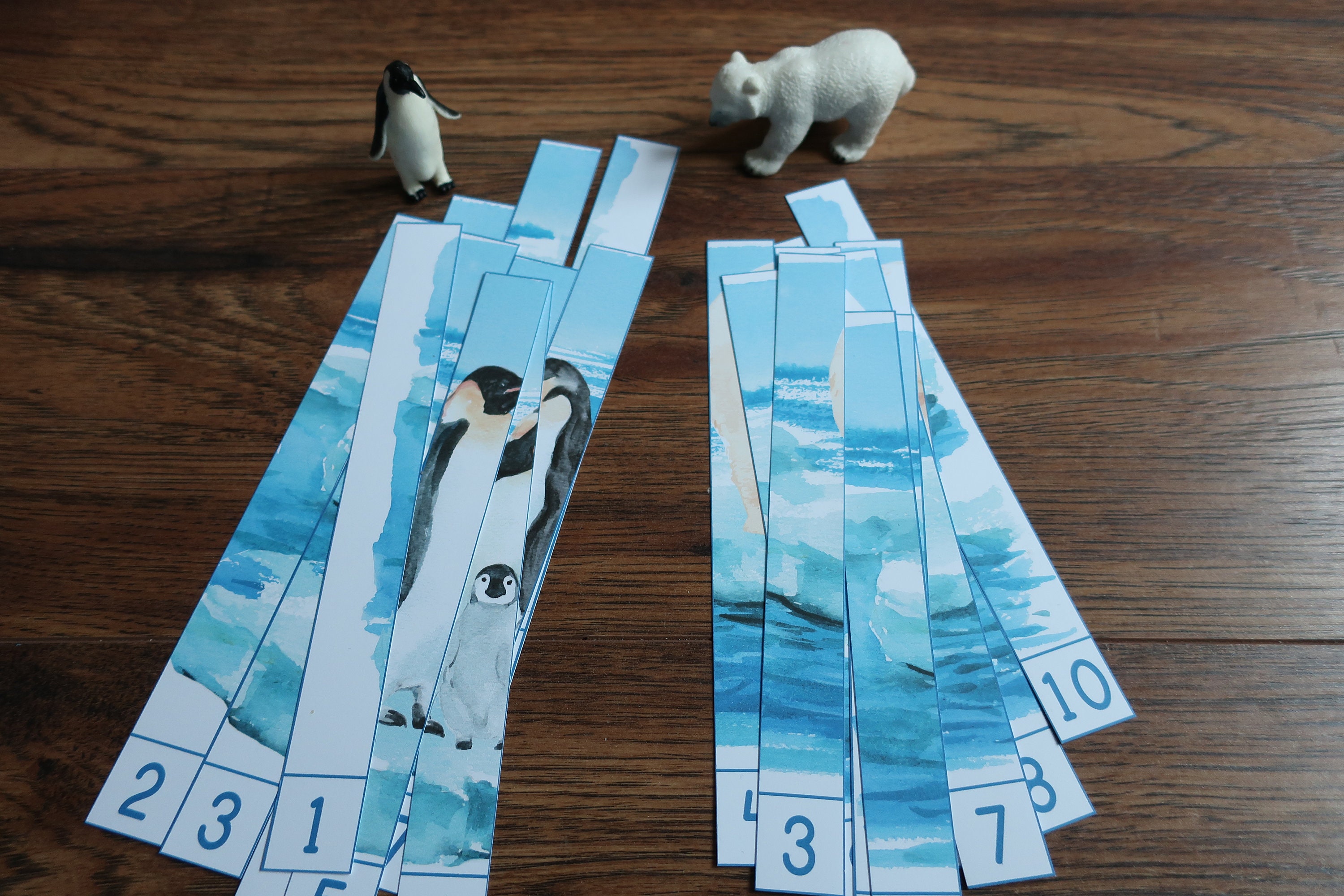 Polar Bear and Penguins Number Sequence 1-10 Puzzles. Montessori Winter ...