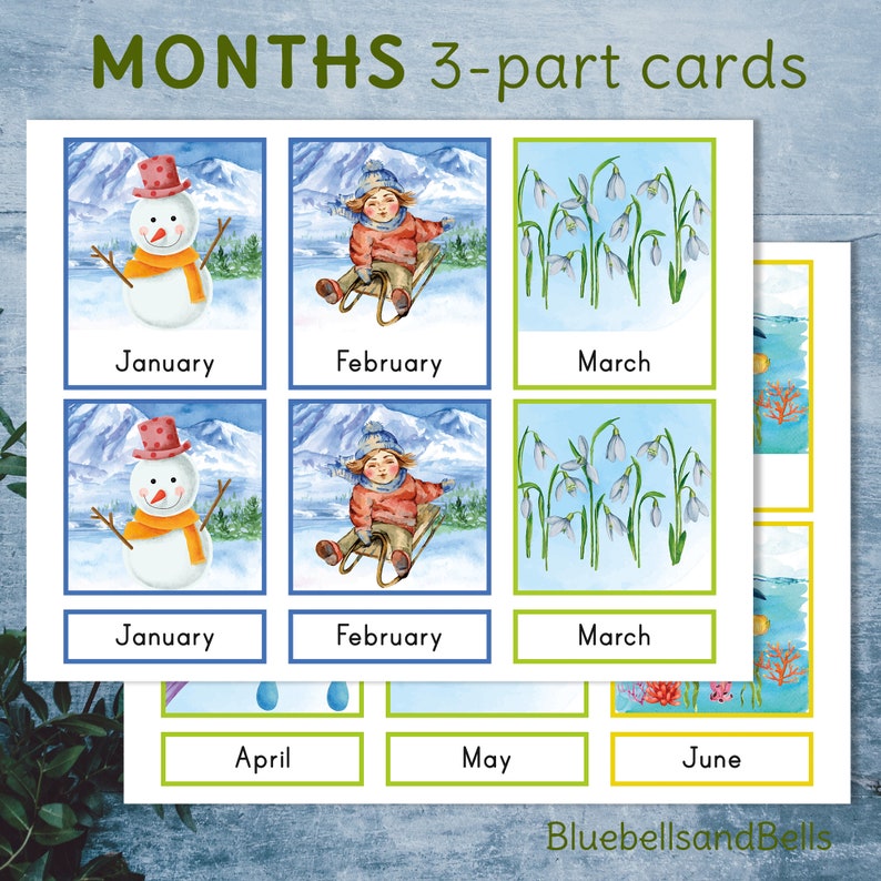 Months of the Year Montessori Printable Three Part Cards. | Etsy
