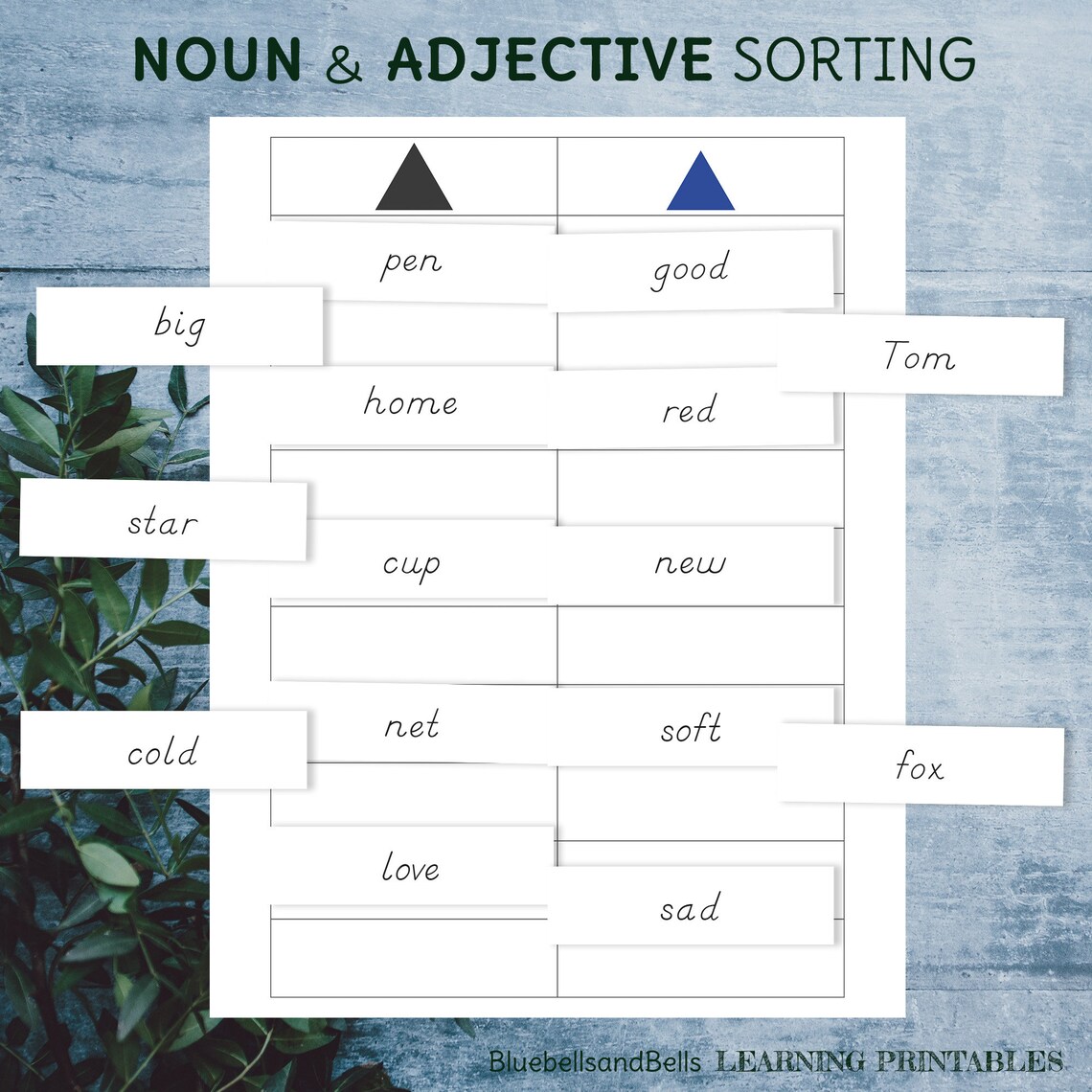 Montessori Parts of Speech Noun and Adjective Sorting Activity. Grammar ...